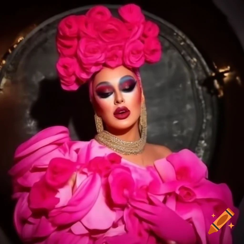 Goddess themed drag queen look inspired by Hera with pink and gold ...