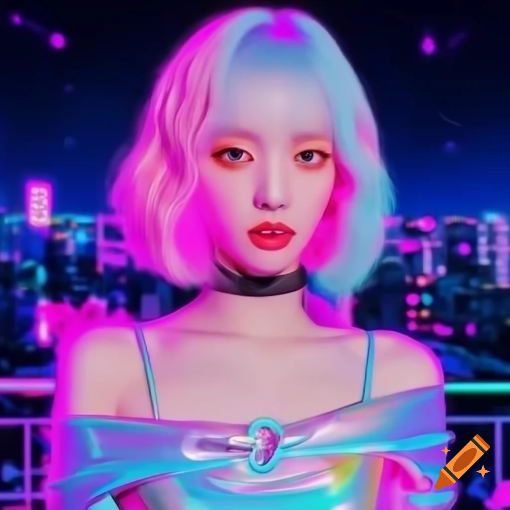 Hyperrealistic futuristic K-pop solo idol Sori in vaporwave and cyber ...