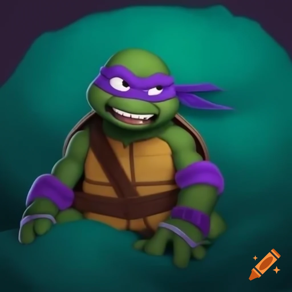 Donatello Ninja Turtle playfully struggling in large teal blob ...