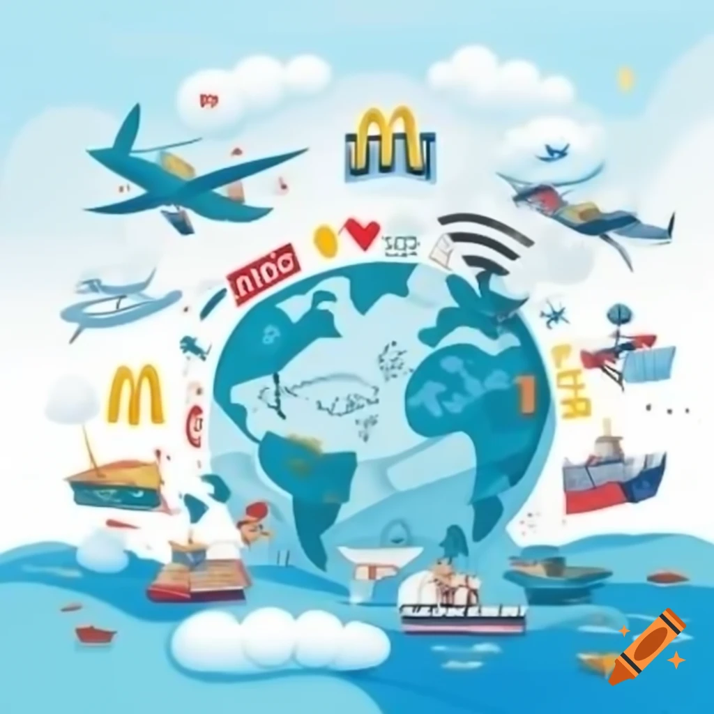 Globe featuring airplanes, ships, and Wi-Fi symbols alongside global ...