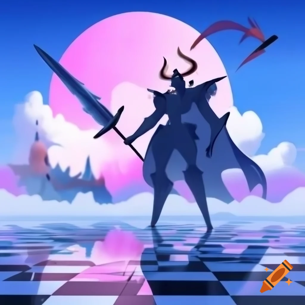 Anime knight with metallic armor and wizard hat wielding sword near ...