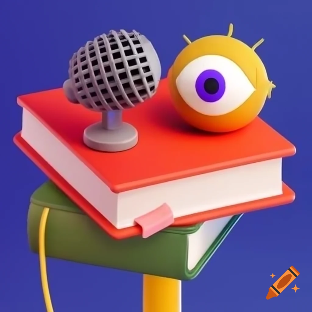 Unique design of a book and microphone hybrid featuring eyes on Craiyon