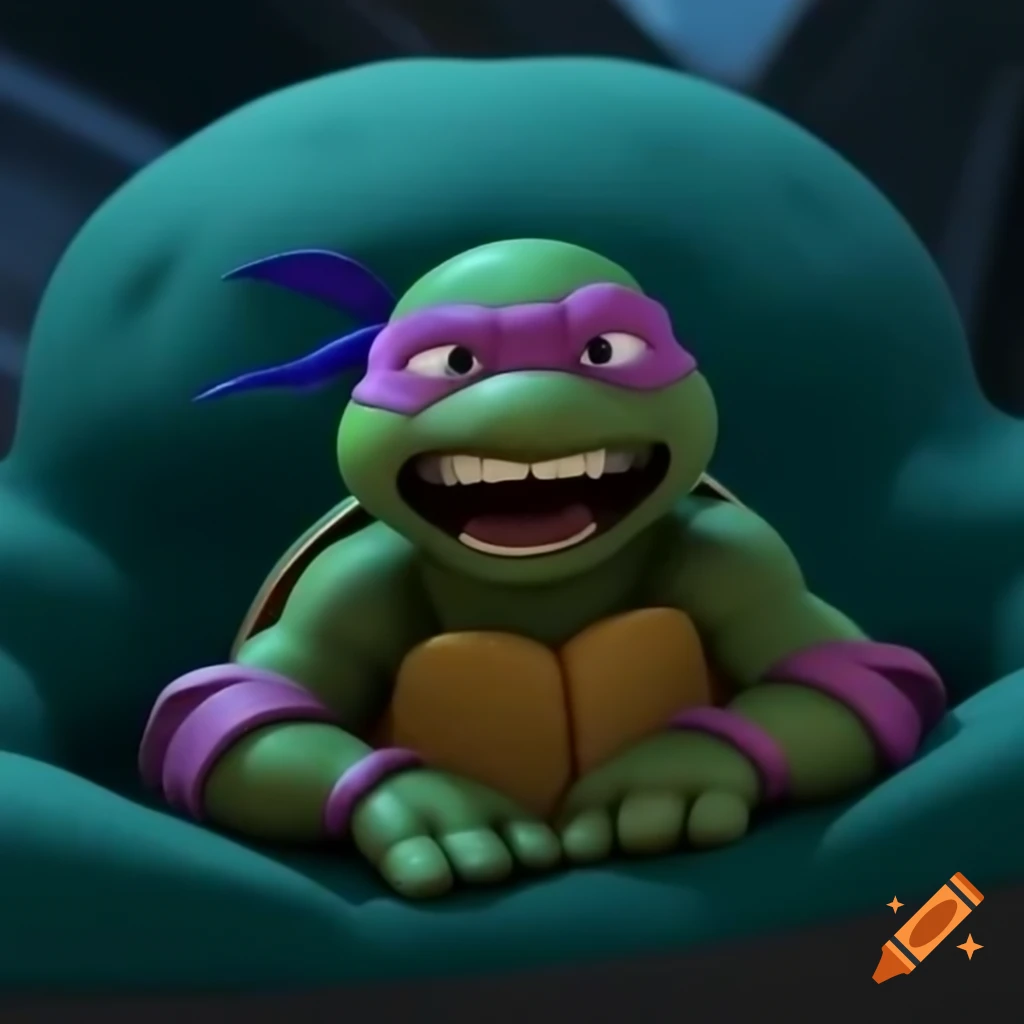 Donatello from Ninja Turtles playfully stuck in teal blob, only head ...