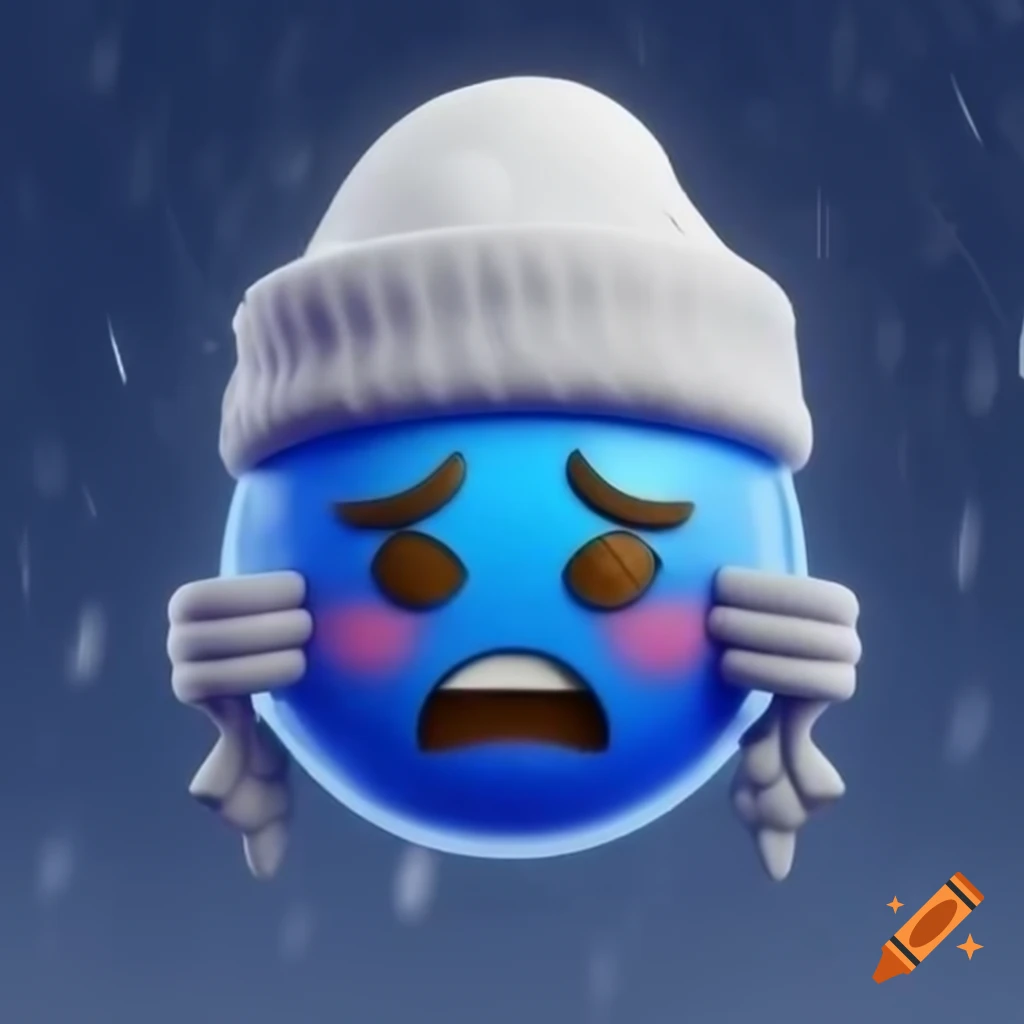 Weather emoji depicting cold weather with blue chattering face, hat ...