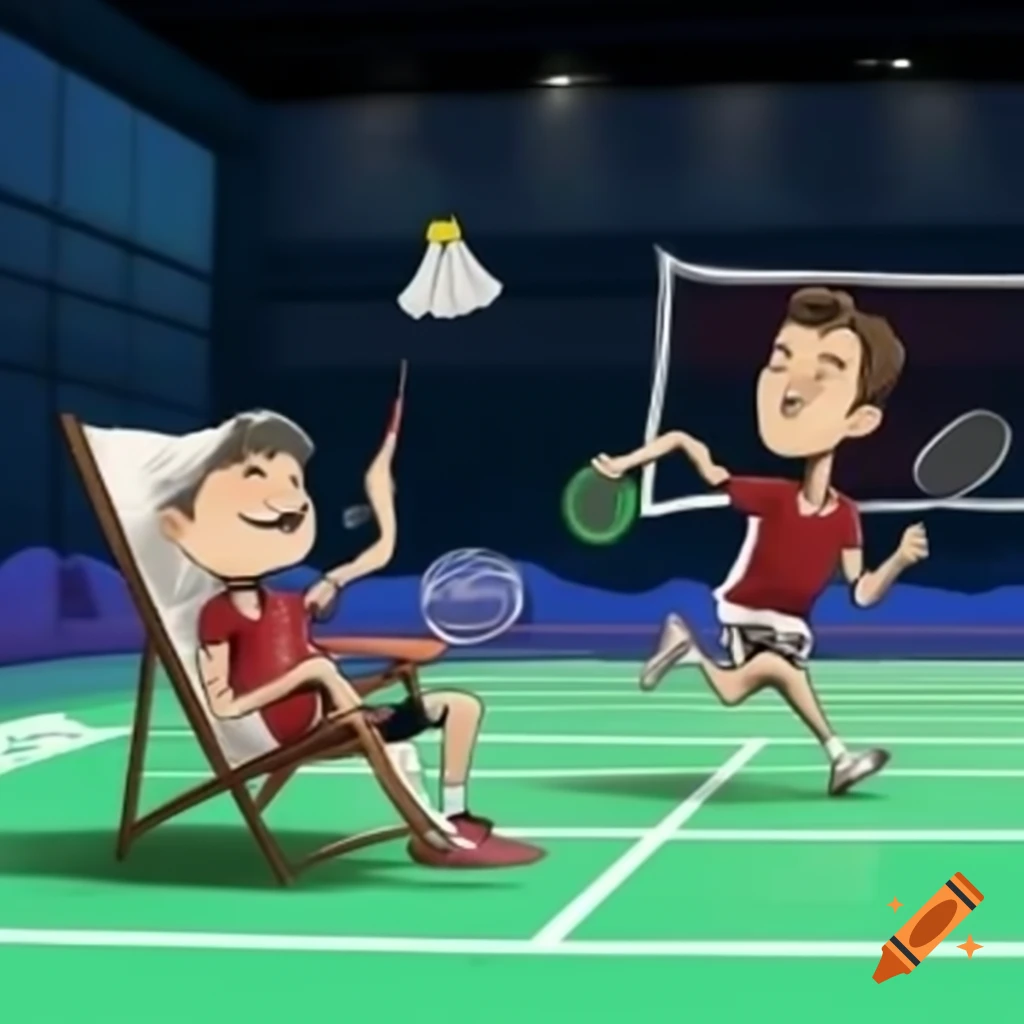 Exhausted badminton player hitting shuttlecock while another relaxes in ...