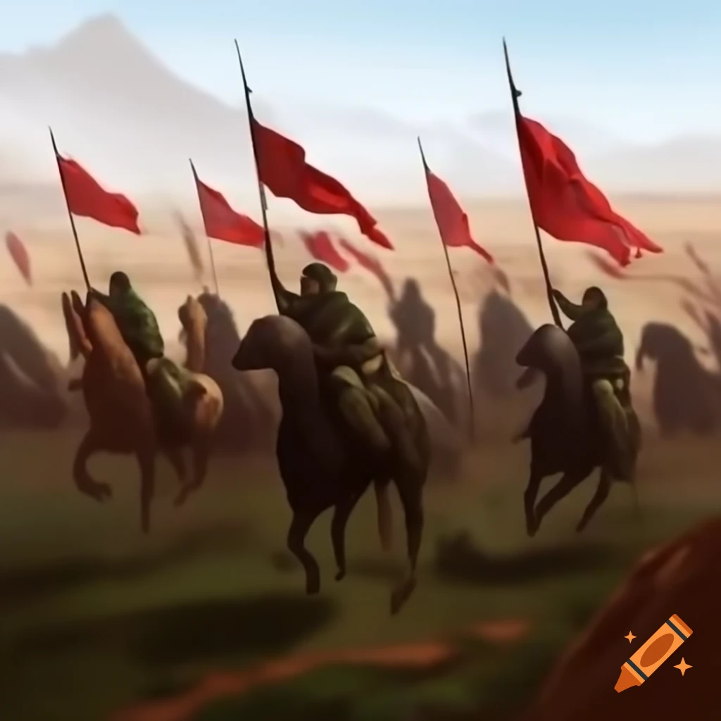 Battle scene between two armies in the desert, featuring swords and ...