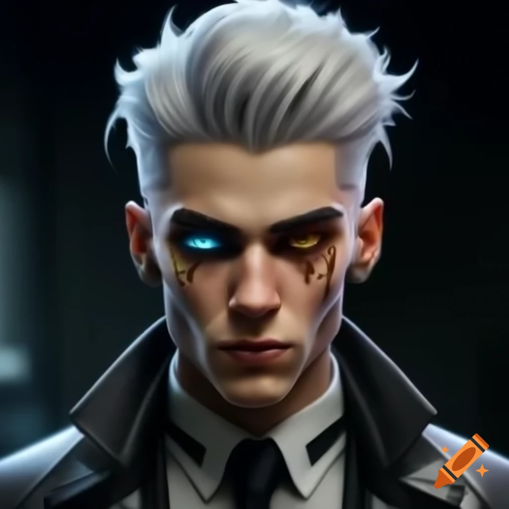 Cyberpunk detective with cybernetic eye implants in highly detailed ...