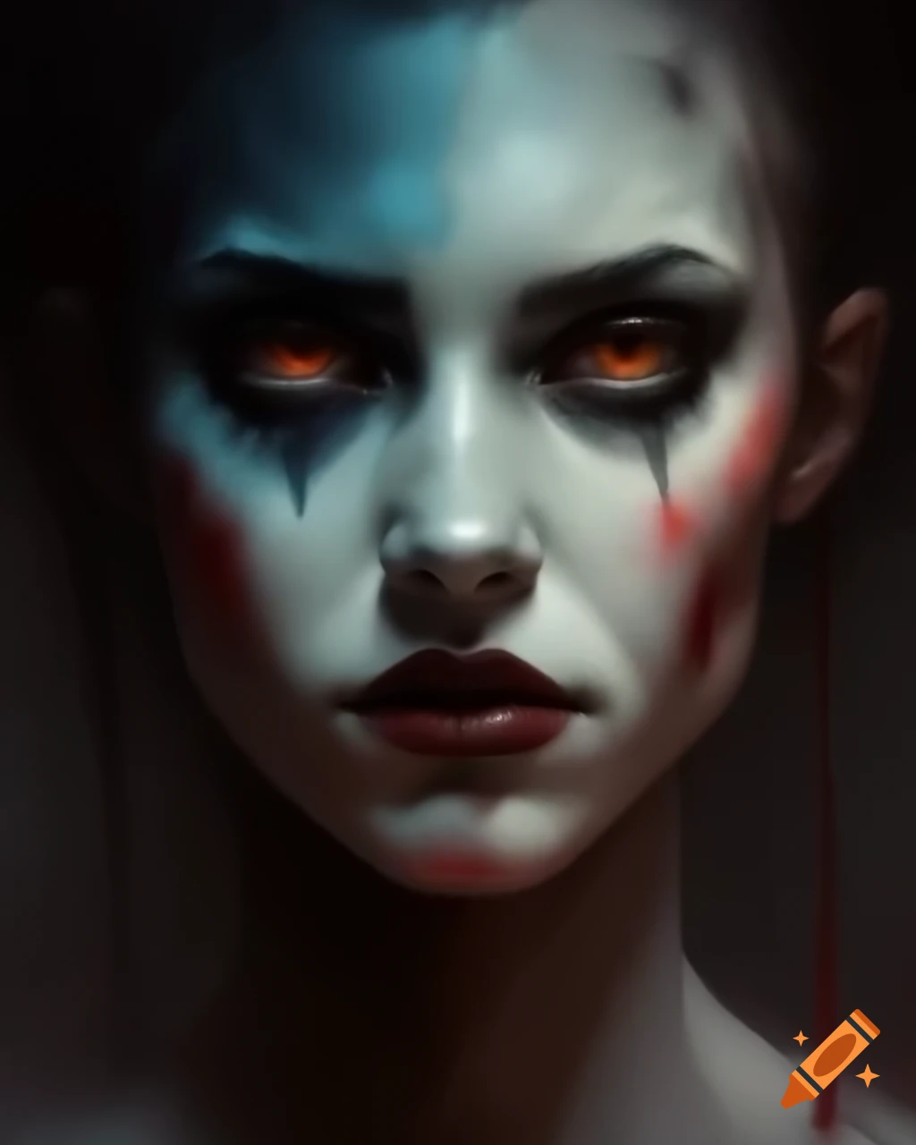 Oil painting of female vampire with visible brush strokes and warm ...