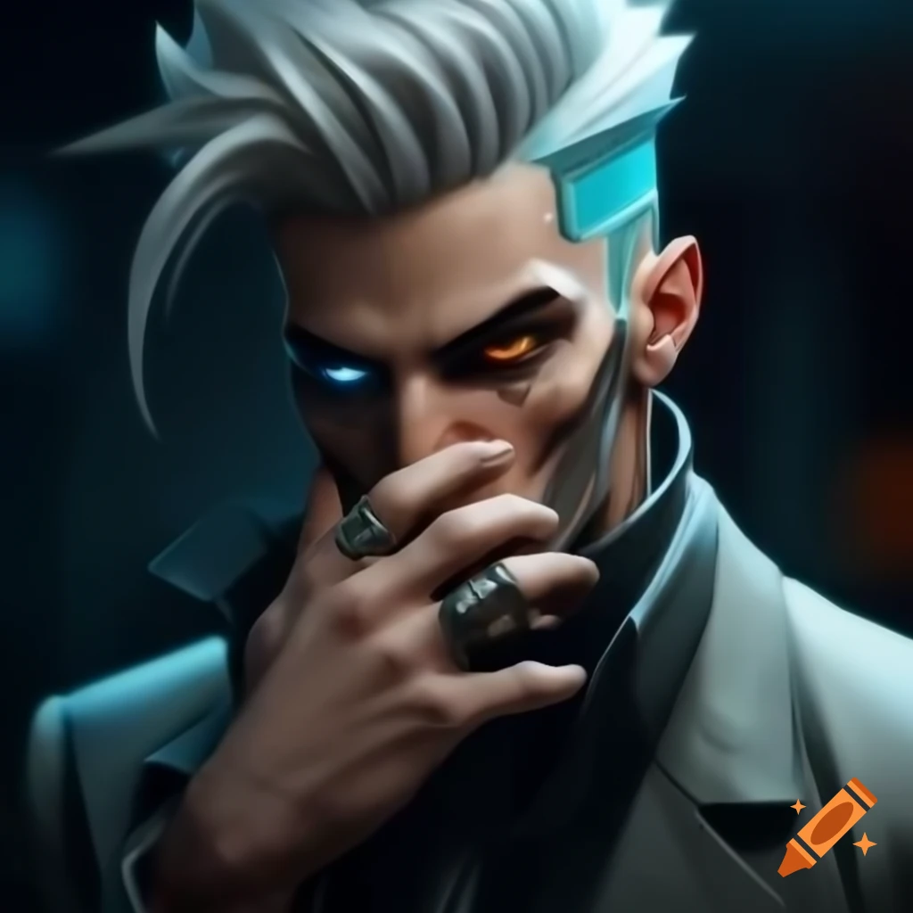 Cyberpunk detective with cybernetic eye implants and modern hairstyle ...