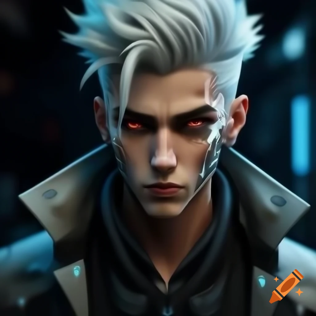 Cyberpunk detective with cybernetic eye implants and modern hairstyle ...