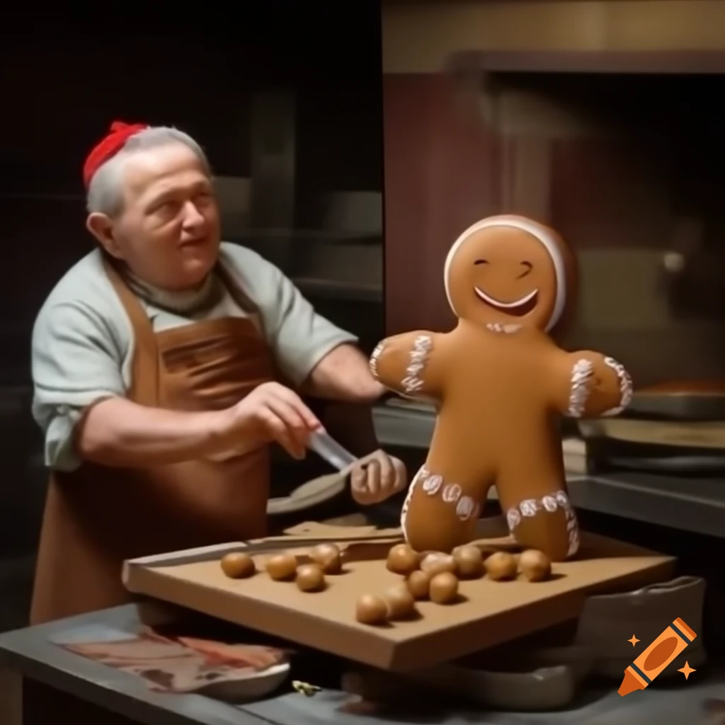 An elderly couple making a gingerbread man, not yet cooked on Craiyon