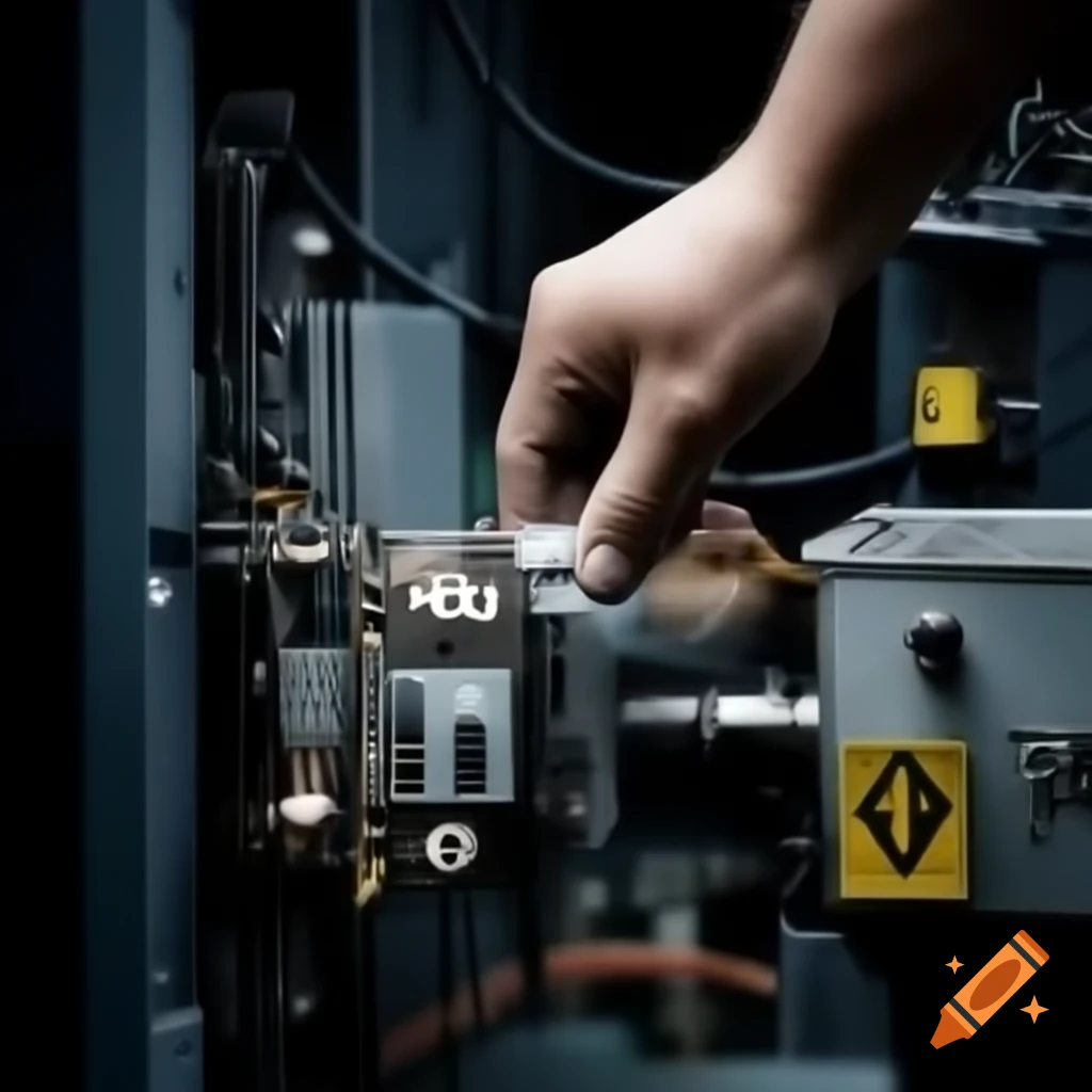 Close-up of industrial machine with safety guard being bypassed on Craiyon