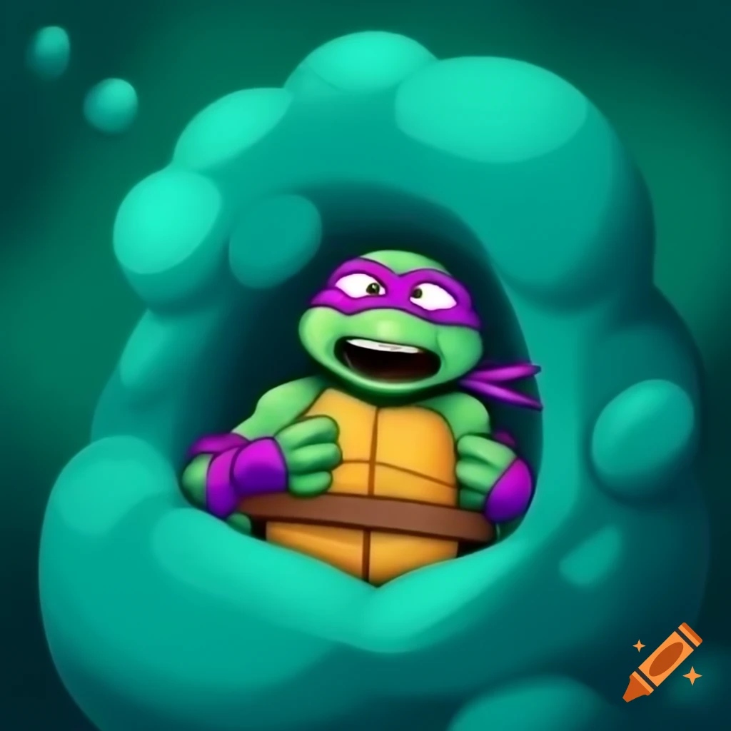 Donatello from Ninja Turtles playfully struggling in teal blob ...