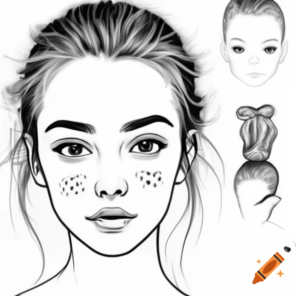 Realistic black and white drawing of a cute Caucasian female face ...