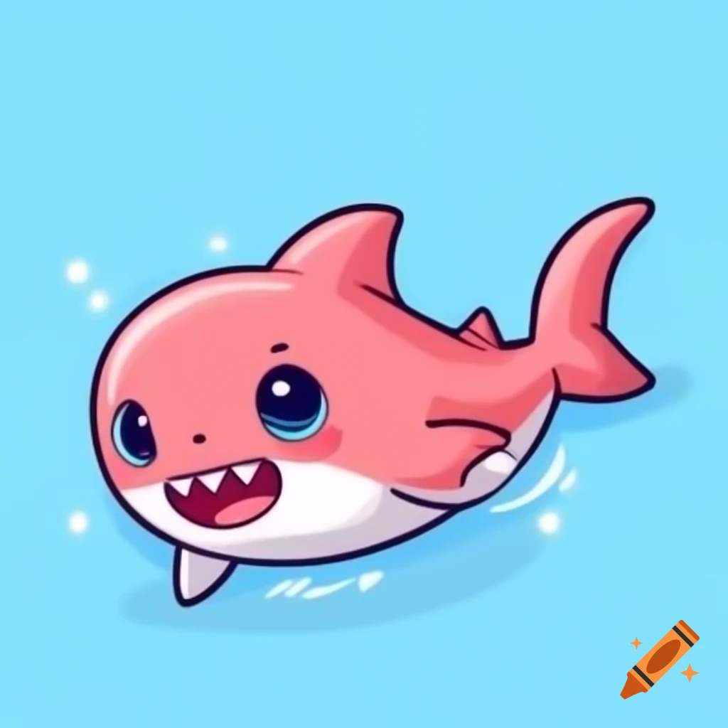 Chibi pinkish coral shark appearing shy with transparent background on ...