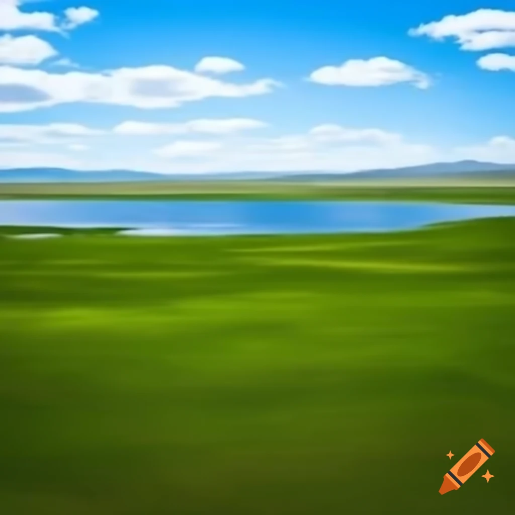 Undeveloped land with green grass and large lake in Mongolia on Craiyon