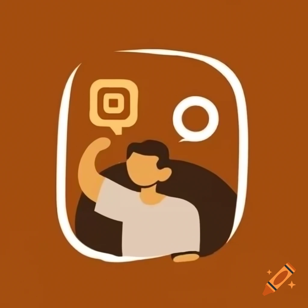 Minimalistic graphic of a man using Instagram with brown background on ...