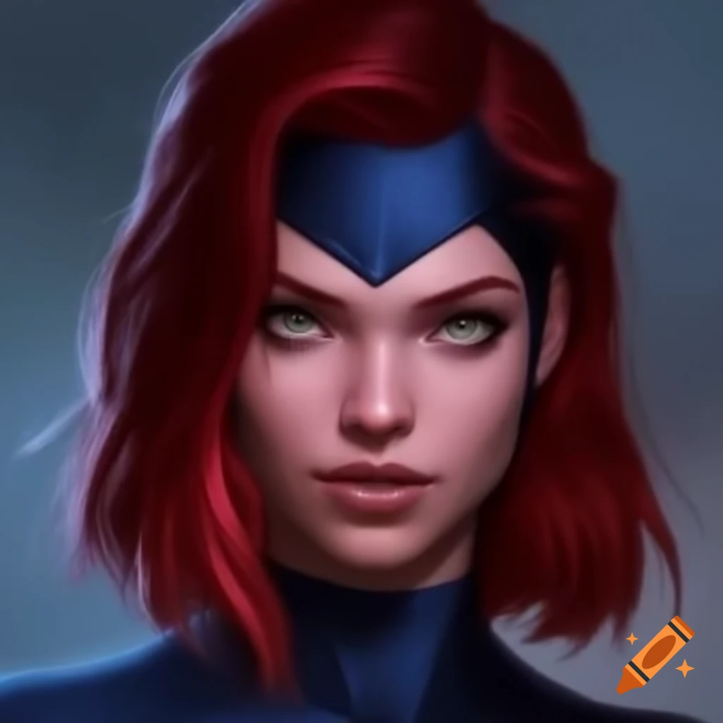 DC female superhero with dark red hair and hazel eyes on Craiyon