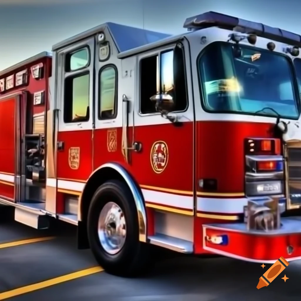 Red painted fire truck cab on Craiyon