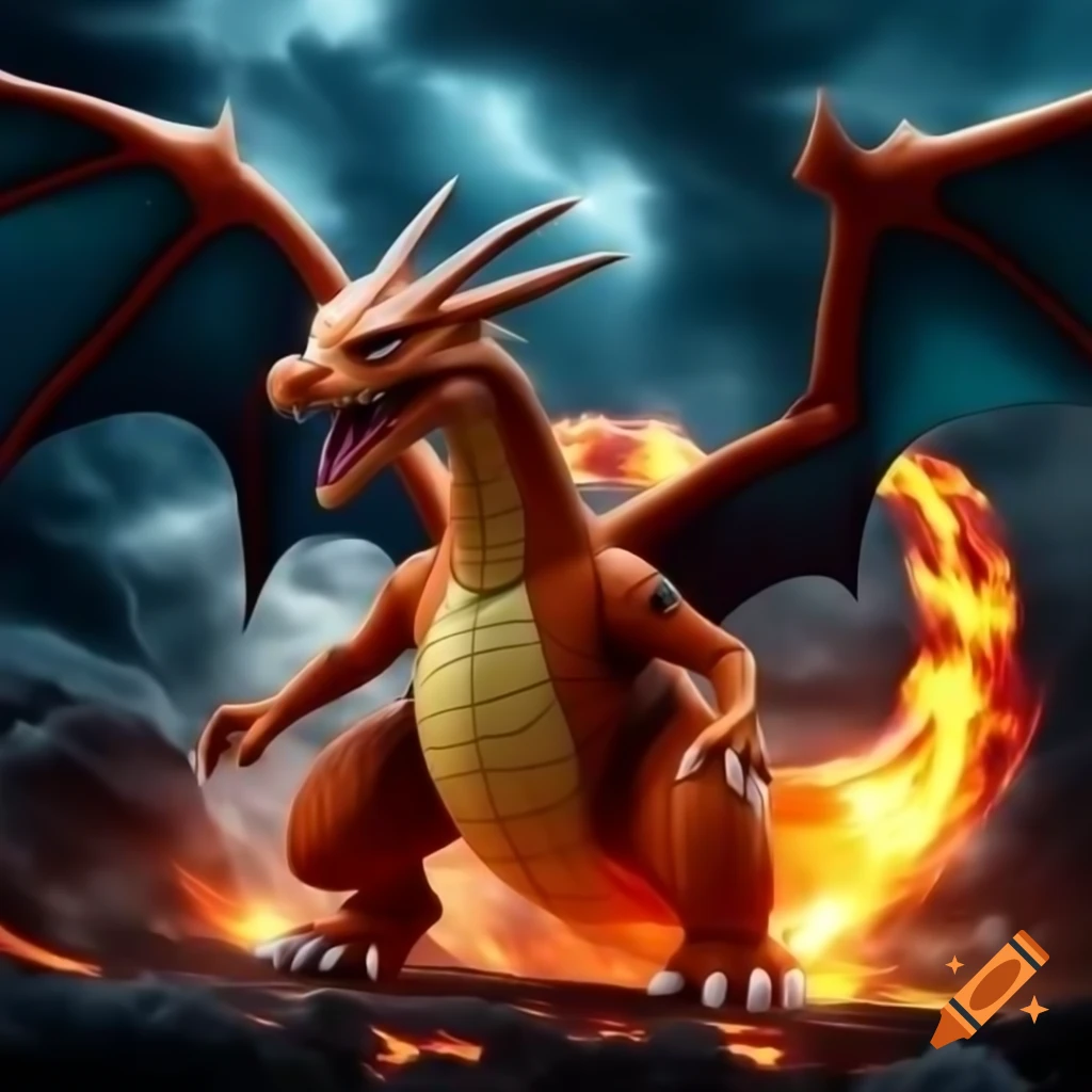 Hyper-realistic Charizard flying with fire, detailed scales and ...