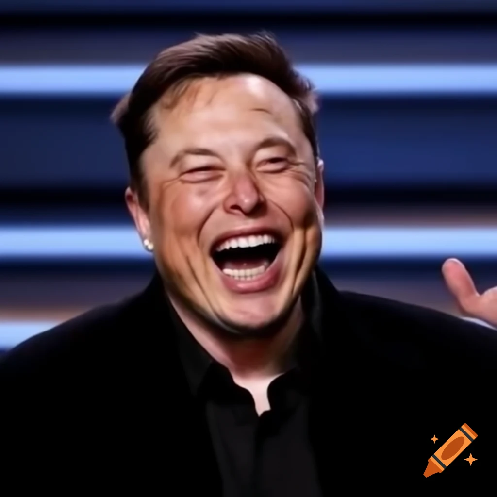 Elon Musk expressing joy with a wide smile on Craiyon