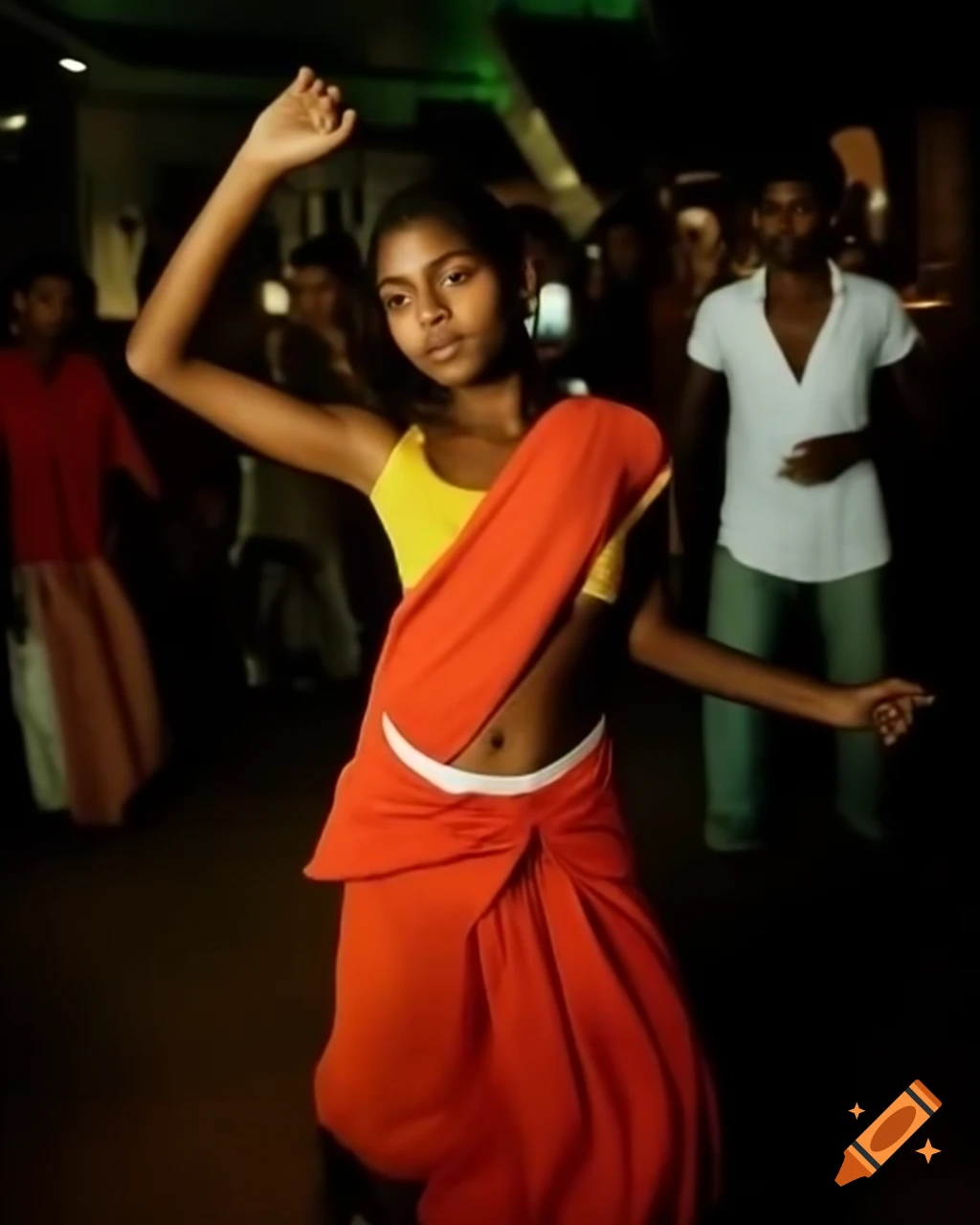 Girl raver dancing in club in Sri Lanka, surrounded by attendees in ...