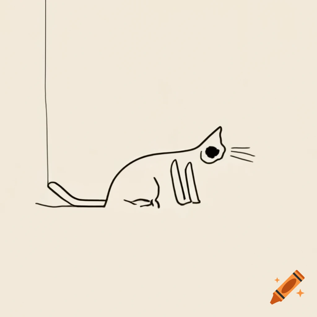 Minimalist black and white art of a cute cat bowing with front paws ...