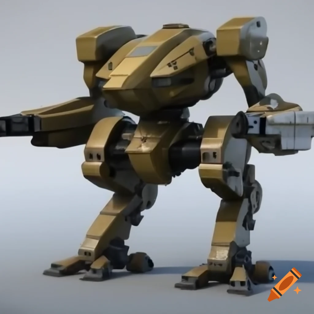 Three-quarter perspective of a heavily armored humanoid battle mech ...