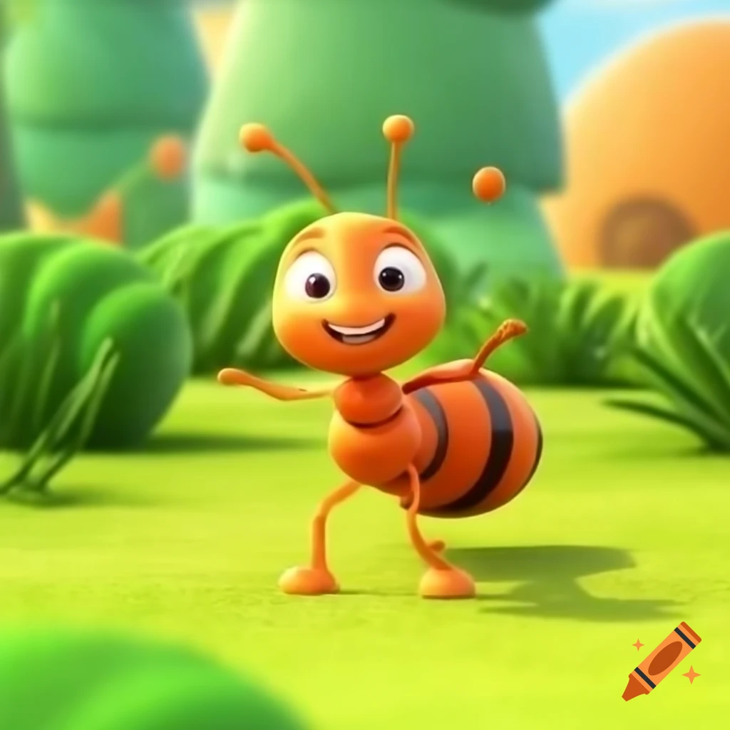 Animated ant dancing on summer green lawn under bright sun, 70s style on Craiyon