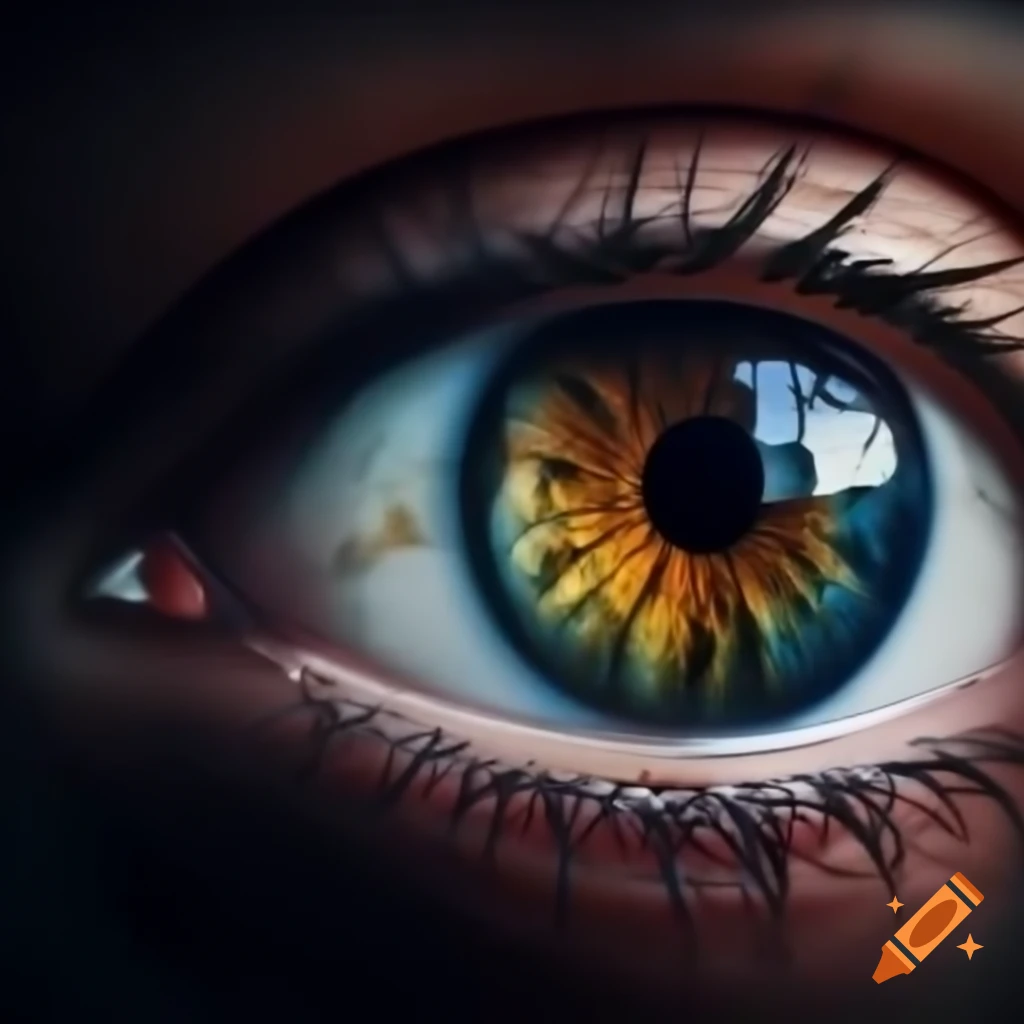 Close-up portrait of an eye iris against black background, 100mm lens ...