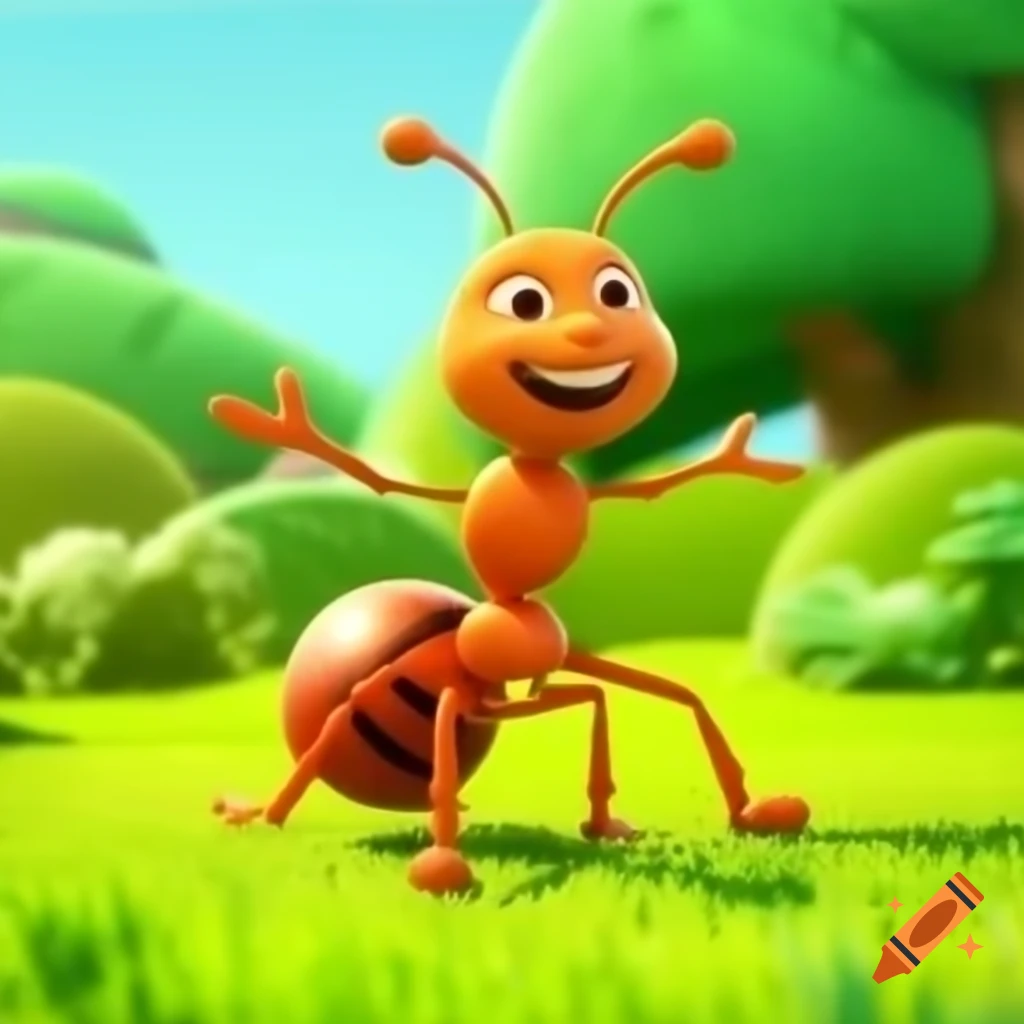 Animated ant dancing on summer green lawn under bright sun, 70s style ...
