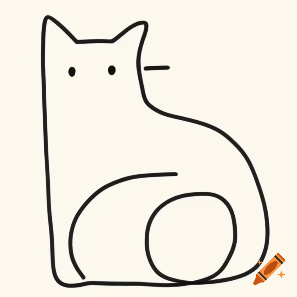 Minimalist black and white art of an alarmed cat with puffed tail on ...