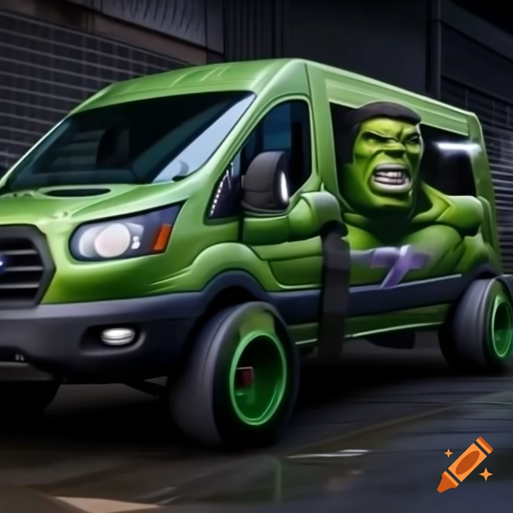 Ford Transit van designed to resemble a modern Hulk character with a ...