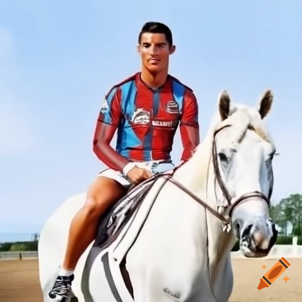 Ronaldo riding a white horse on Craiyon