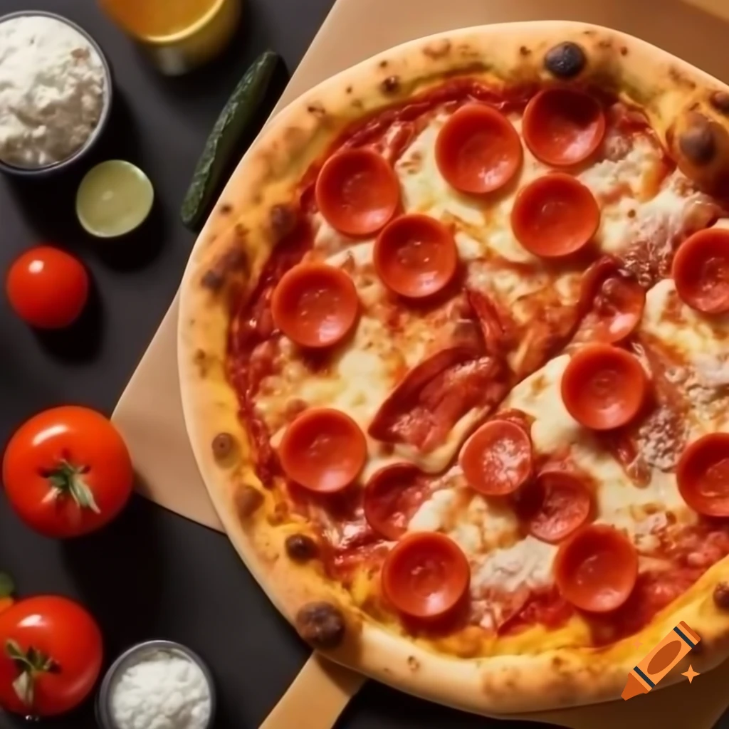 Realistic depiction of a delicious pizza with various toppings on Craiyon