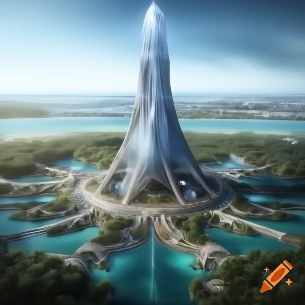Colossal crystalline structure resembling Eiffel Tower rising over ...