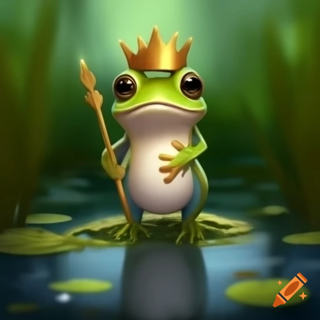 Adorable frog queen with '90' inscription ruling her enchanting pond on ...
