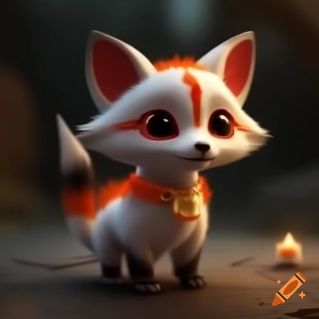 Realistic depiction of a small kitsune yokai fox on Craiyon