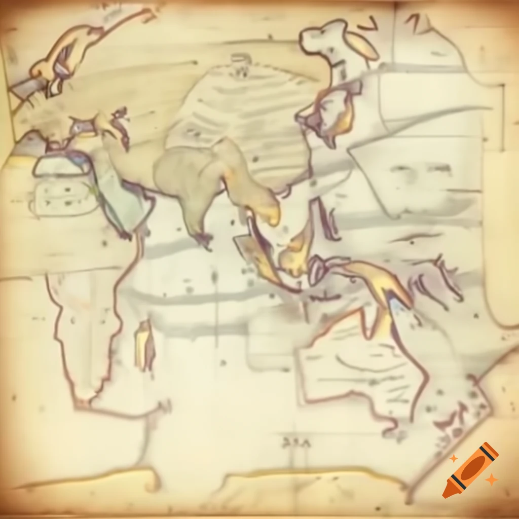 11th century ancient hand-drawn world map with old kingdoms and trade ...