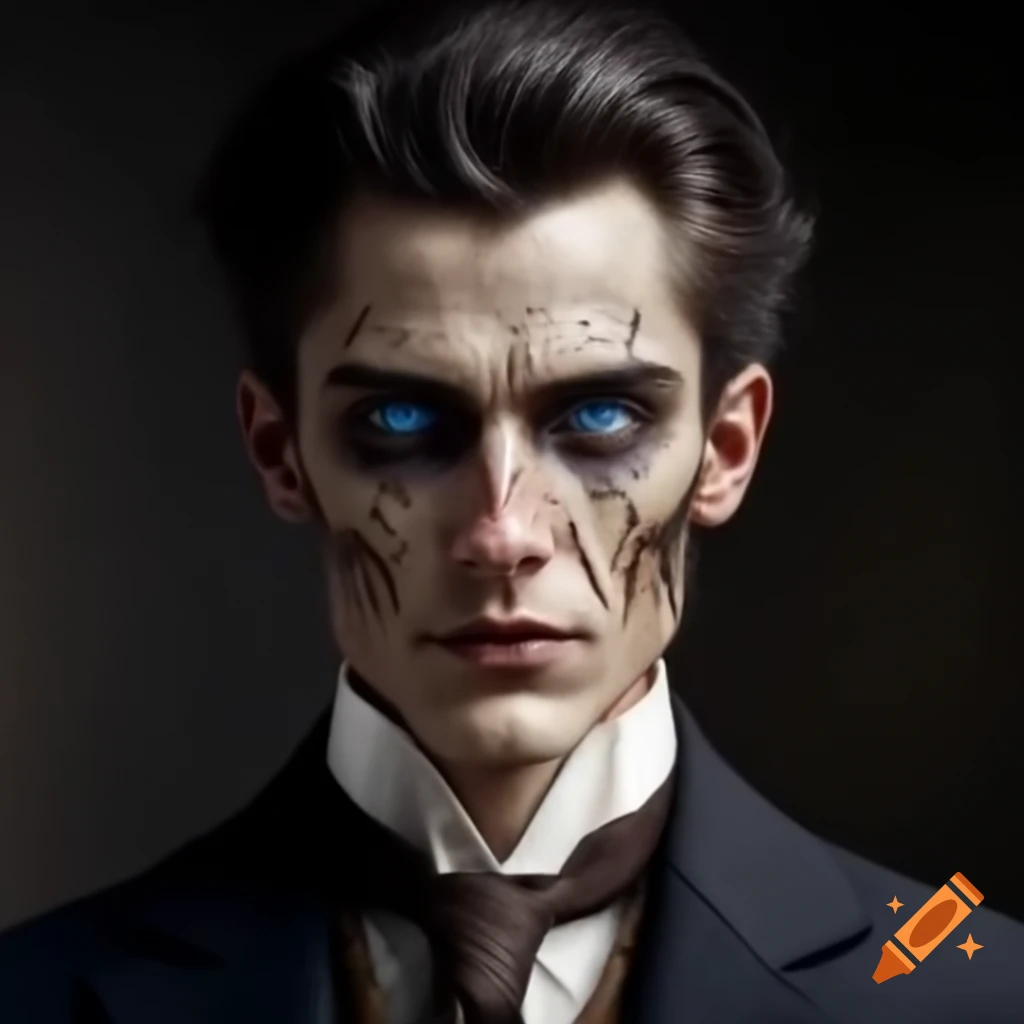 Young man in suit with angular features and feminine beauty on Craiyon