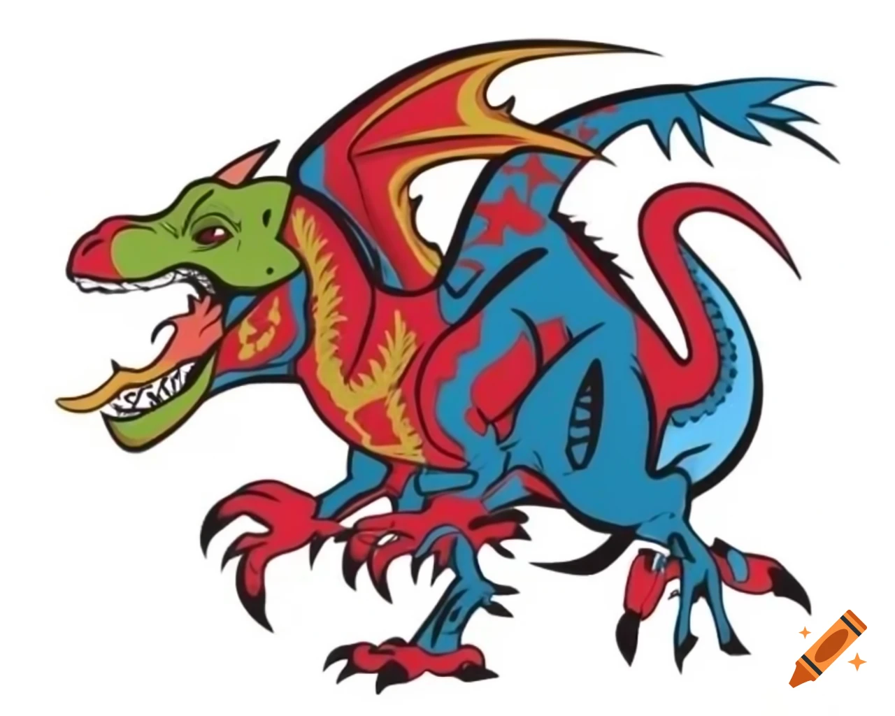 Tyrannosaurus Rex reimagined as Welsh dragon in medieval heraldry style ...