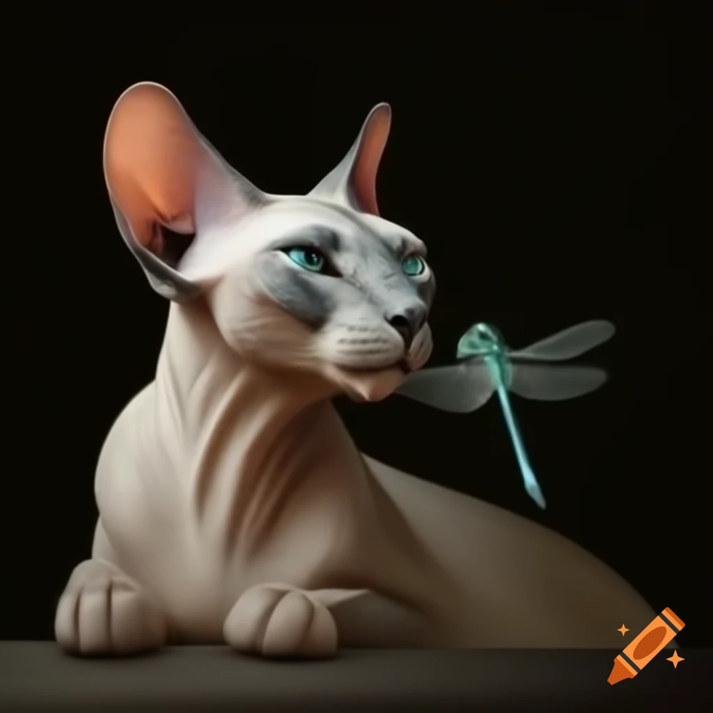 Sphynx cat with dragonfly on nose, digital art on Craiyon