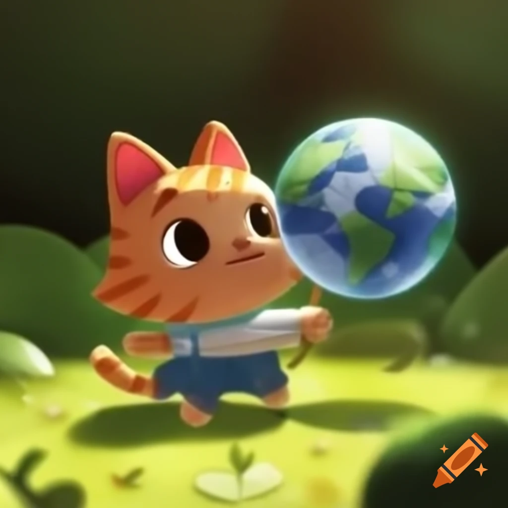 Cute cat collecting garbage to promote environmental awareness on Craiyon