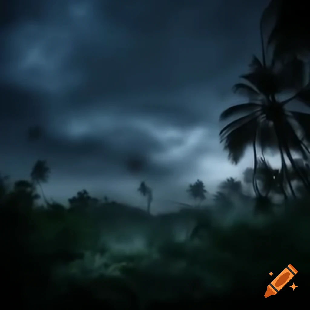 Foreboding night jungle at twilight with surreal elements on Craiyon