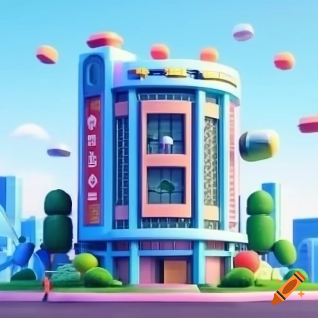 Cartoon-style RBI building with digital elements and currency symbols ...