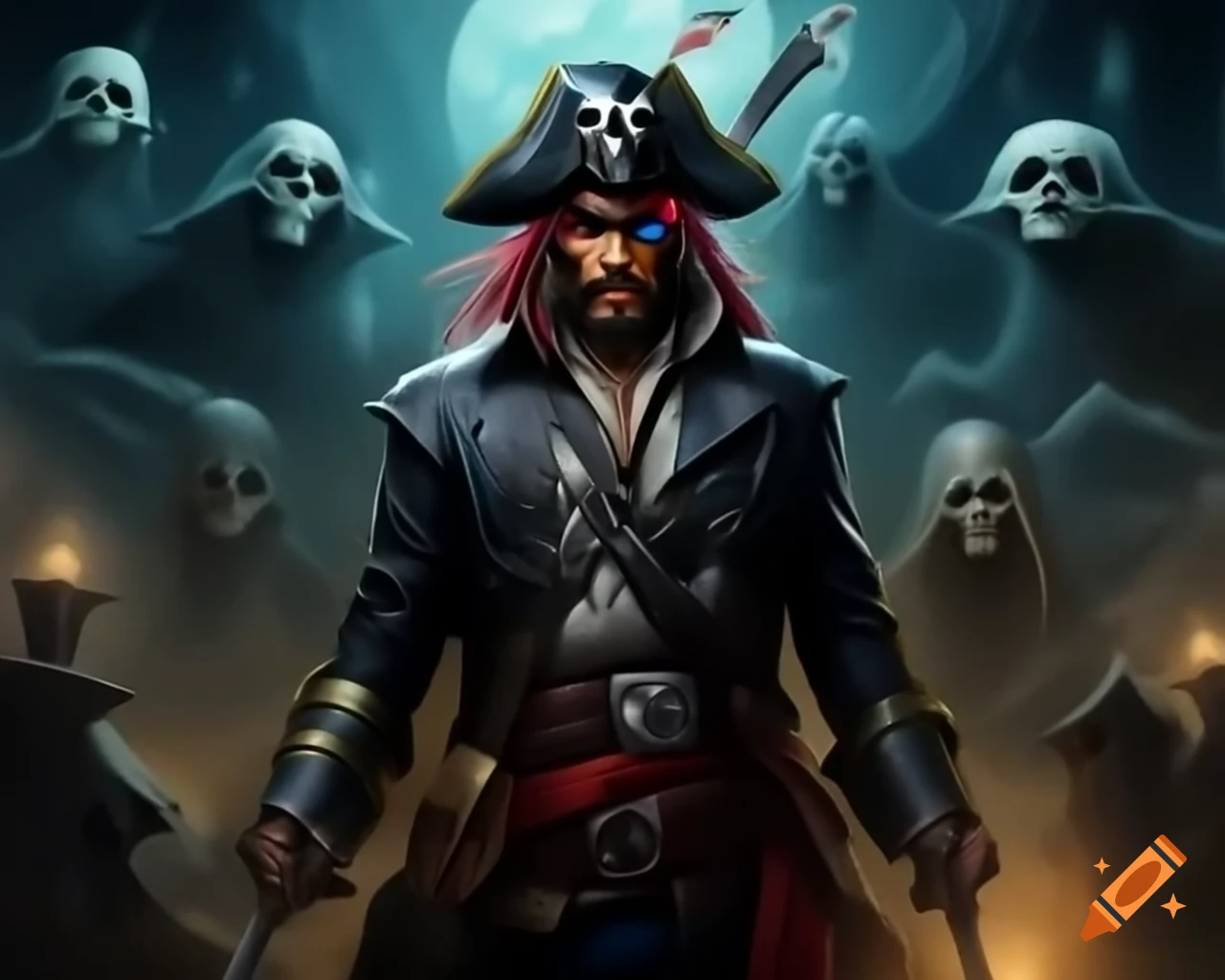 Phantom Pirate Captain with cursed cutlass and spectral crewmates on ...