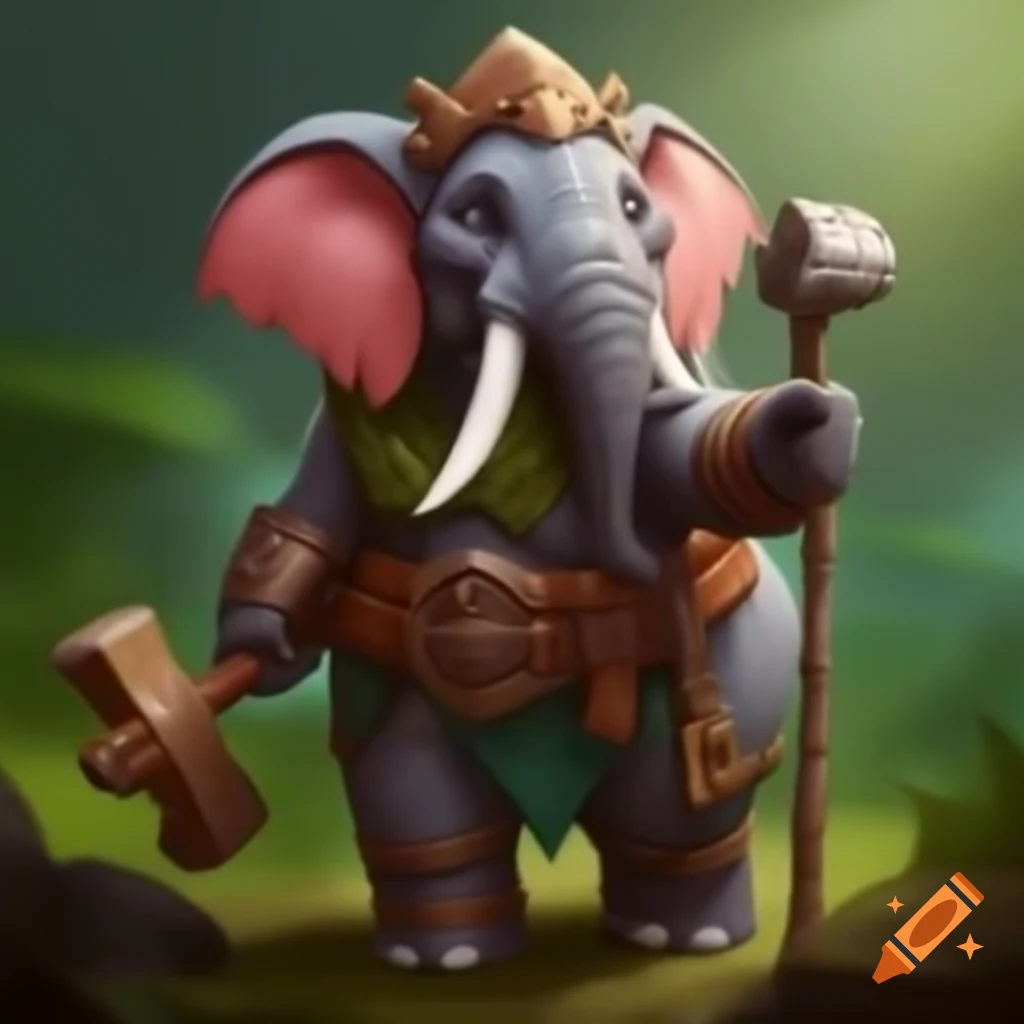 Anthropomorphic elephant woman druid holding staff in nature on Craiyon