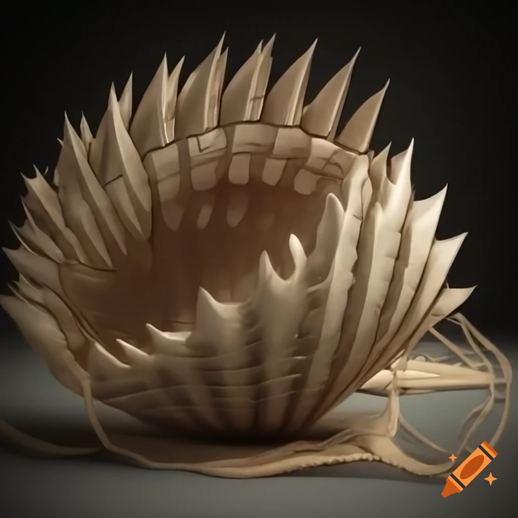 Interactive installation art resembling shell with bamboo weaving, maritime and arboreal fusion ...