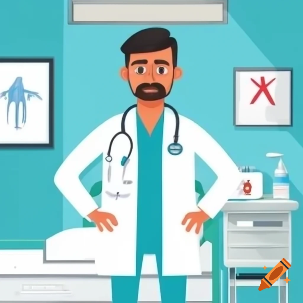 Indian doctor in hospital ward illustrated in comic style on Craiyon