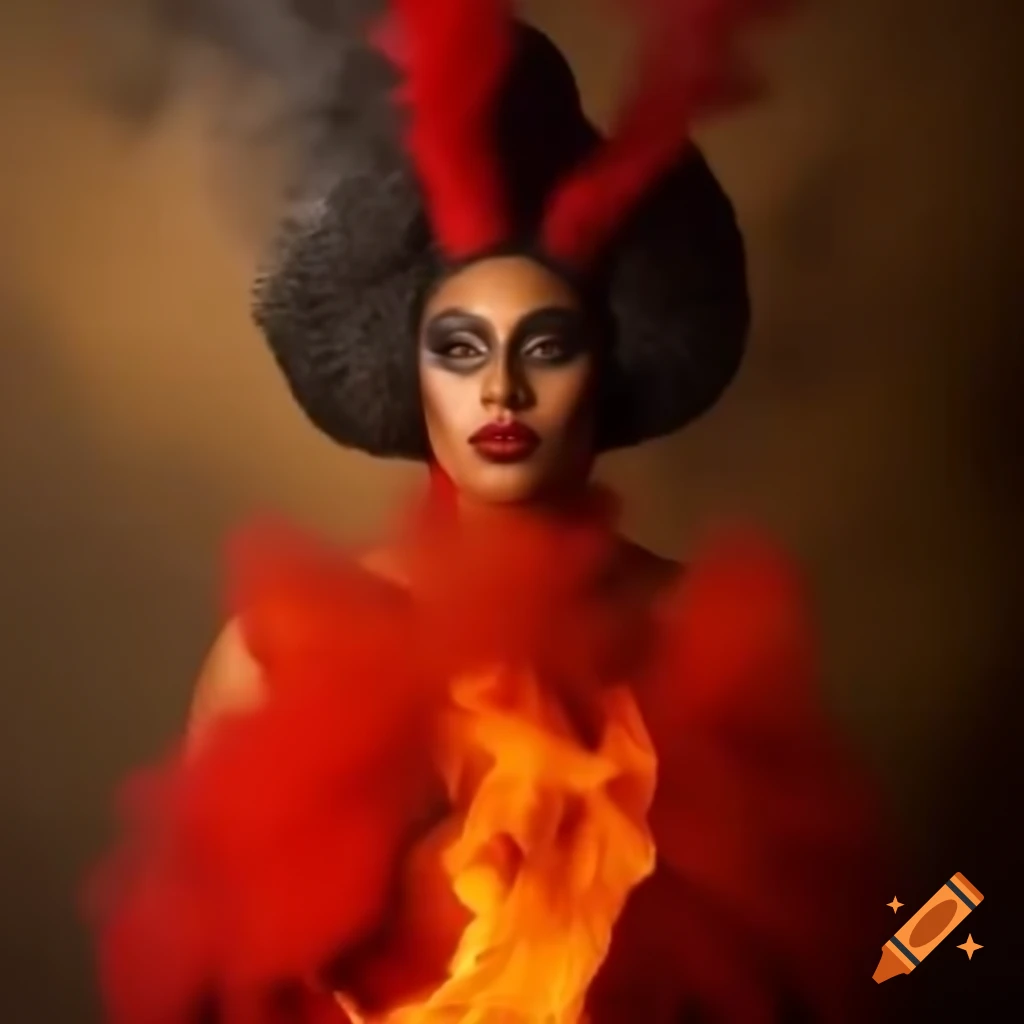 Nature themed drag queen performance featuring Maya Opinion in a fiery ...